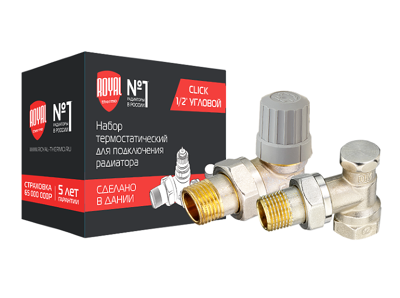 Набор термостатический для радиатора Royal Thermo 1/2 Click угловой ...